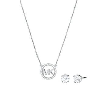 Michael Kors Silver Logo Pendant CZ Studs Gift Set | Ernest Jones