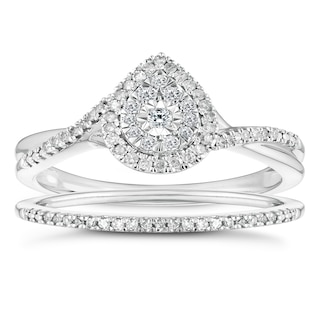 9ct White Gold 0.25ct Total Diamond Pear Cluster Bridal Set | Ernest Jones