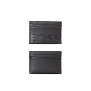 BOSS Men's Embossed Black Leather Logo Card Holder | Ernest Jones