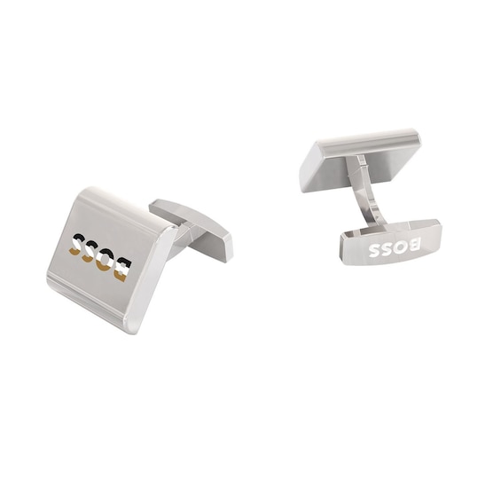 BOSS Iconic Men's 3 Colour Enamel Logo Brass Cufflinks | Ernest Jones