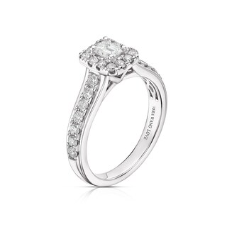 Vera Wang Platinum 0.69ct Emerald Cut Diamond Halo Ring | Ernest Jones